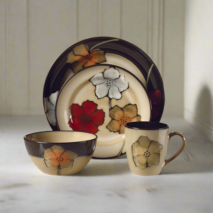Painted Poppies 16 Piece Dinnerware Set, Service for 4