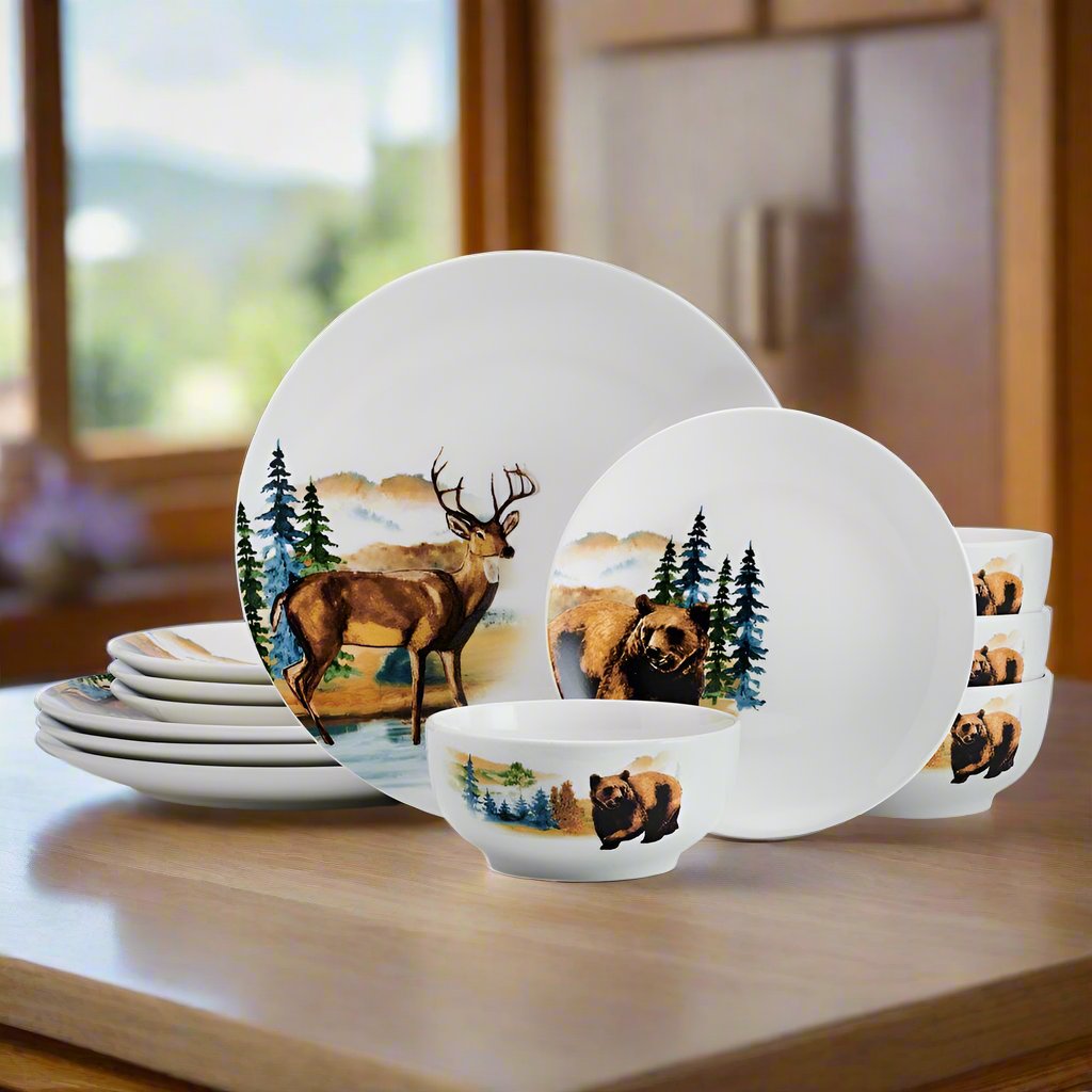 Woodland Animals 12 Piece Dinnerware Set, Service for 4