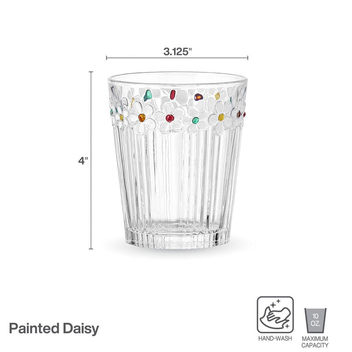 Darbie Angell Painted Daisy Set of 4 Double Old Fashioned Glasses