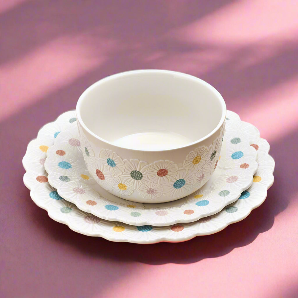 Darbie Angell Painted Daisy 12 Piece Dinnerware Set, Service or 4