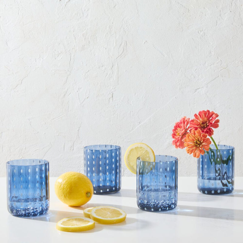 Darbie Angell Dappled Clouds Cobalt Set of 4 Double Old Fashioned Glas