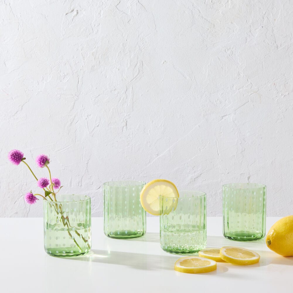 Darbie Angell Dappled Clouds Seafoam Set of 4 Double Old Fashioned Gla