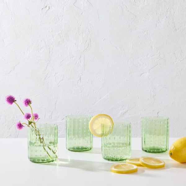 Darbie Angell Dappled Clouds Seafoam Set of 4 Double Old Fashioned Gla