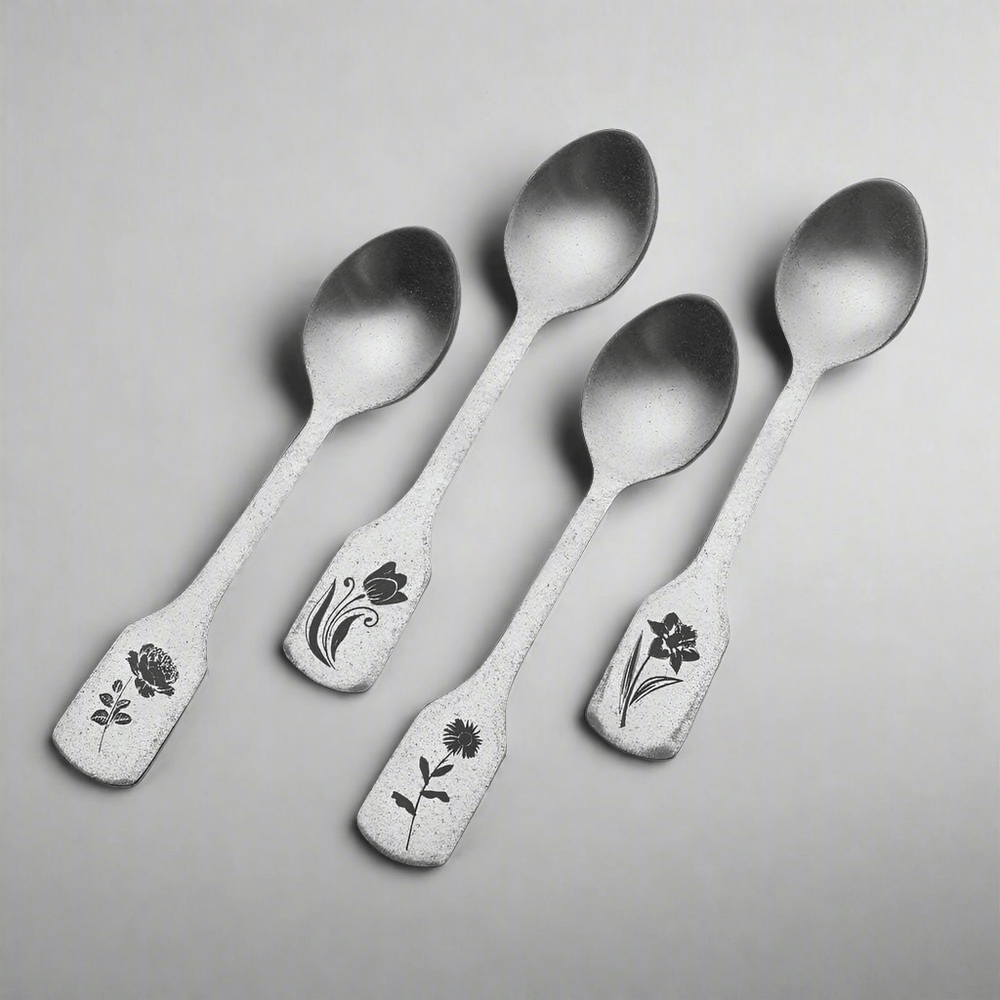 Matte Floral Set of 4 Mini Coffee Spoons