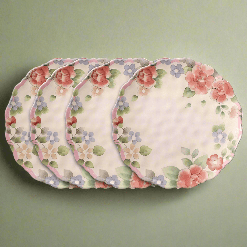 Tea Rose Set of 4 Outdoor Melamine Dinner Plates