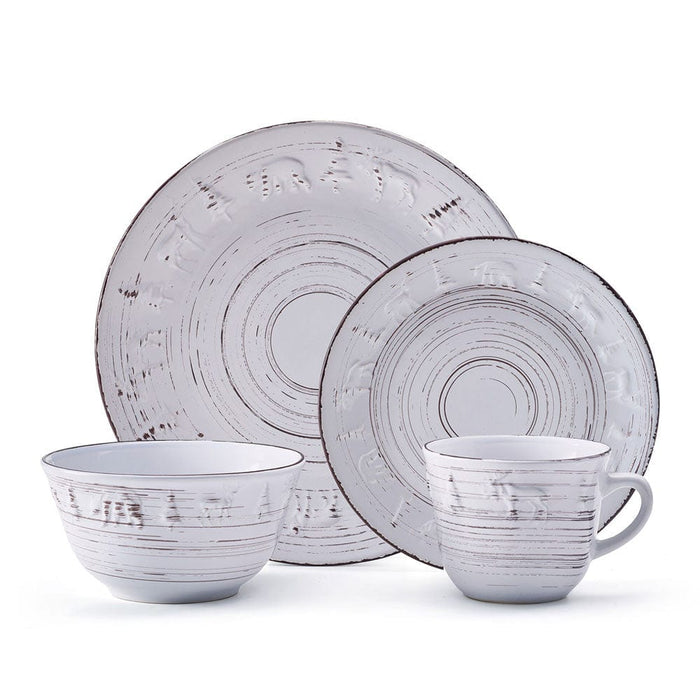 Trellis Lodge White 16 Piece Dinnerware Set, Service for 4